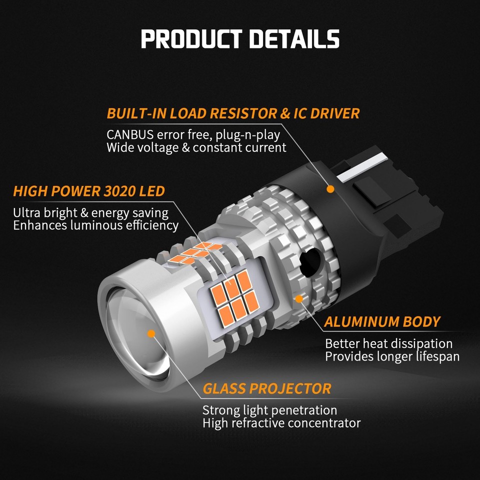 AUXITO 7440 Amber LED Turn Signal Light Lamps Anti Hyper Flash Canbus ...