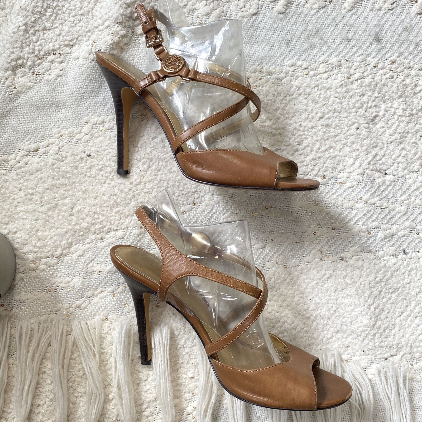 COACH Lexus heels brown leather open toe strappy stiletto high heels 9 ...