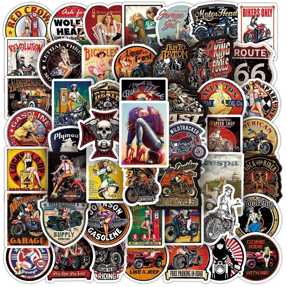 10 Random Motorcycle Pinup Girl Decals Classic Automotive Stickers ...