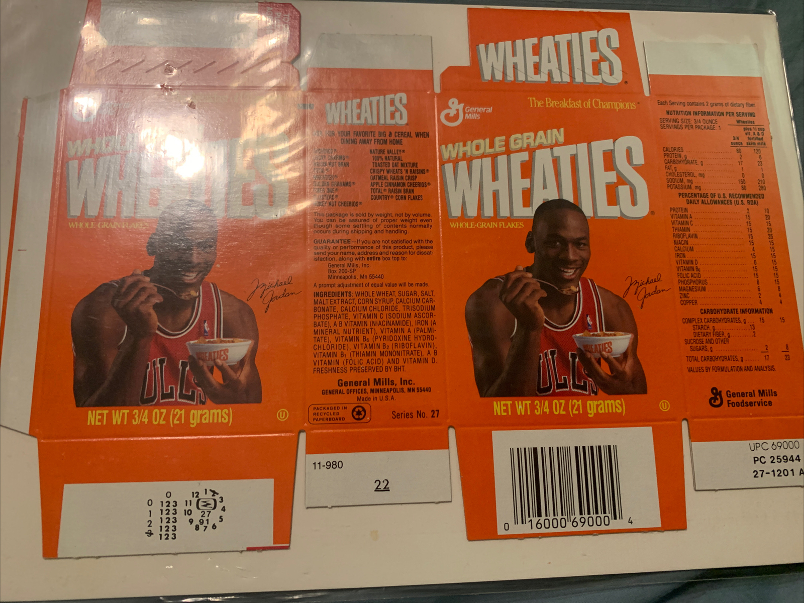 1990 Michael Jordan Wheaties Box Mini Flat unfolded Series #27 ...