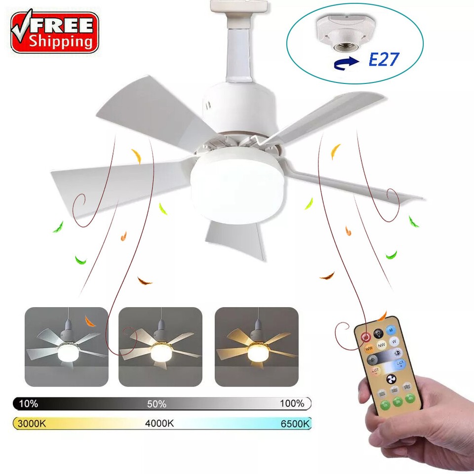 Socket Fan Light with Remote Ceiling Fans with Lights Dimmable Bedroom ...