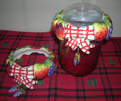 Set of 2 Ceramic Jar Rings 5" Collar Toppers w/Fruit, Hanging Grapes ...
