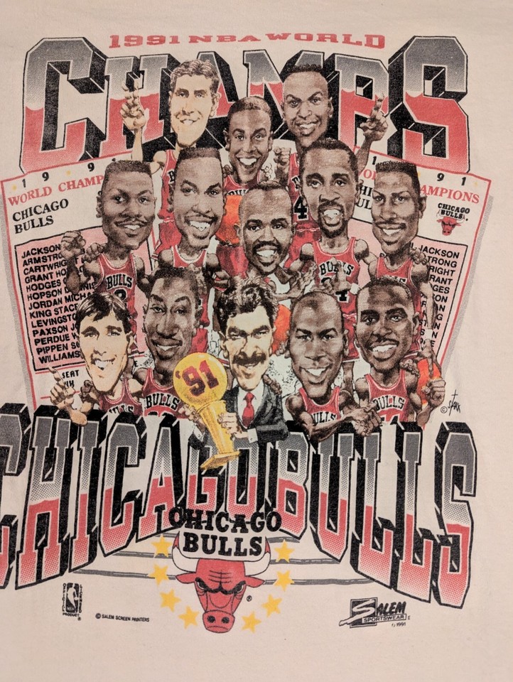 VINTAGE 1991 CHICAGO BULLS WORLD CHAMPIONS Size Medium Salem Tag Rare ...