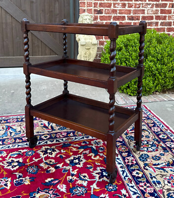 Antique English Tea Cart Trolley Pastry Cart Barley Twist 3-Tier Oak c ...