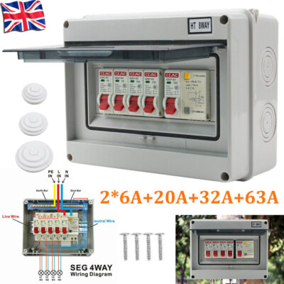 4 Way Consumer Unit fuse box 4 MCB Circuit Breakers Isolator Shed ...