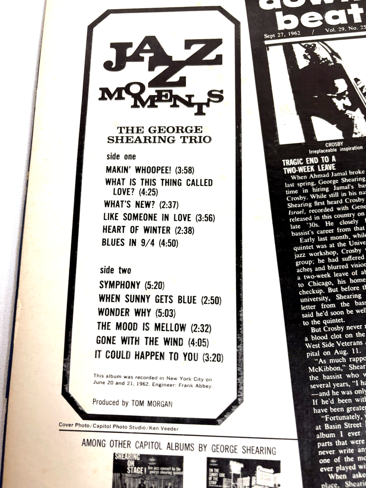 The George Shearing Trio *Jazz Moments* 33 Lp Capitol Records Album | eBay