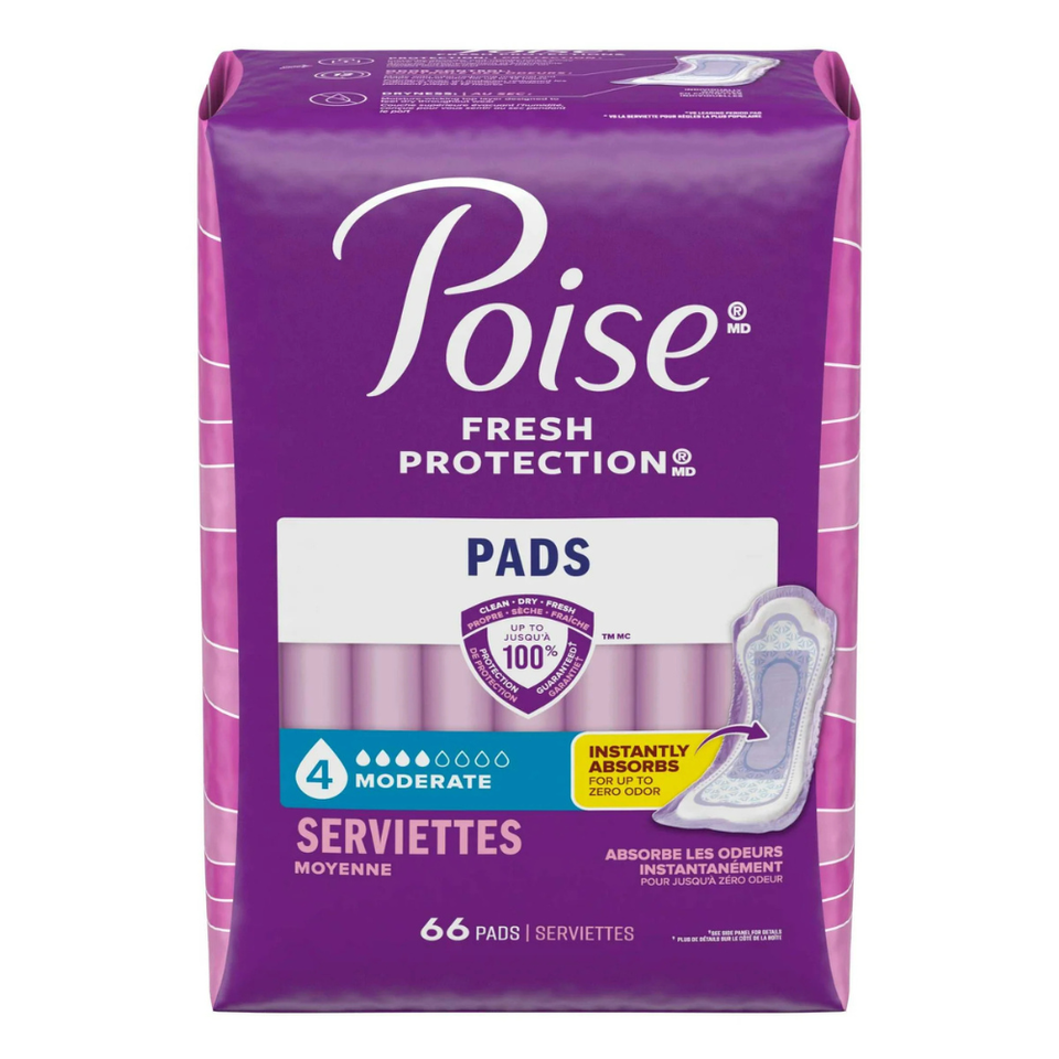Poise Incontinence Pads for Women, 4 Drop Moderate Absorbency, Regular ...