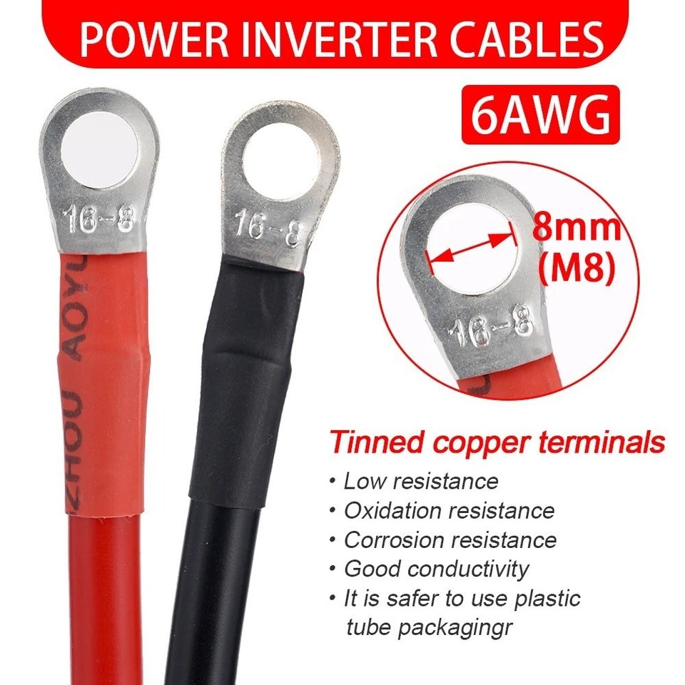 2x 6AWG Automotive Wire Auto Ground Cable Motorcycle Battery Cable ...