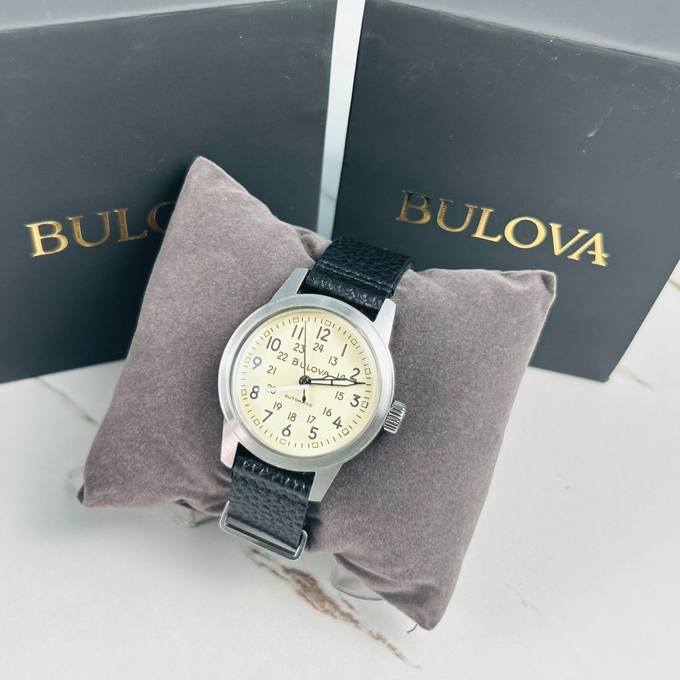 Bulova Men's Classic Hack Watch 96A246 Ivory Dial Black Leather ...