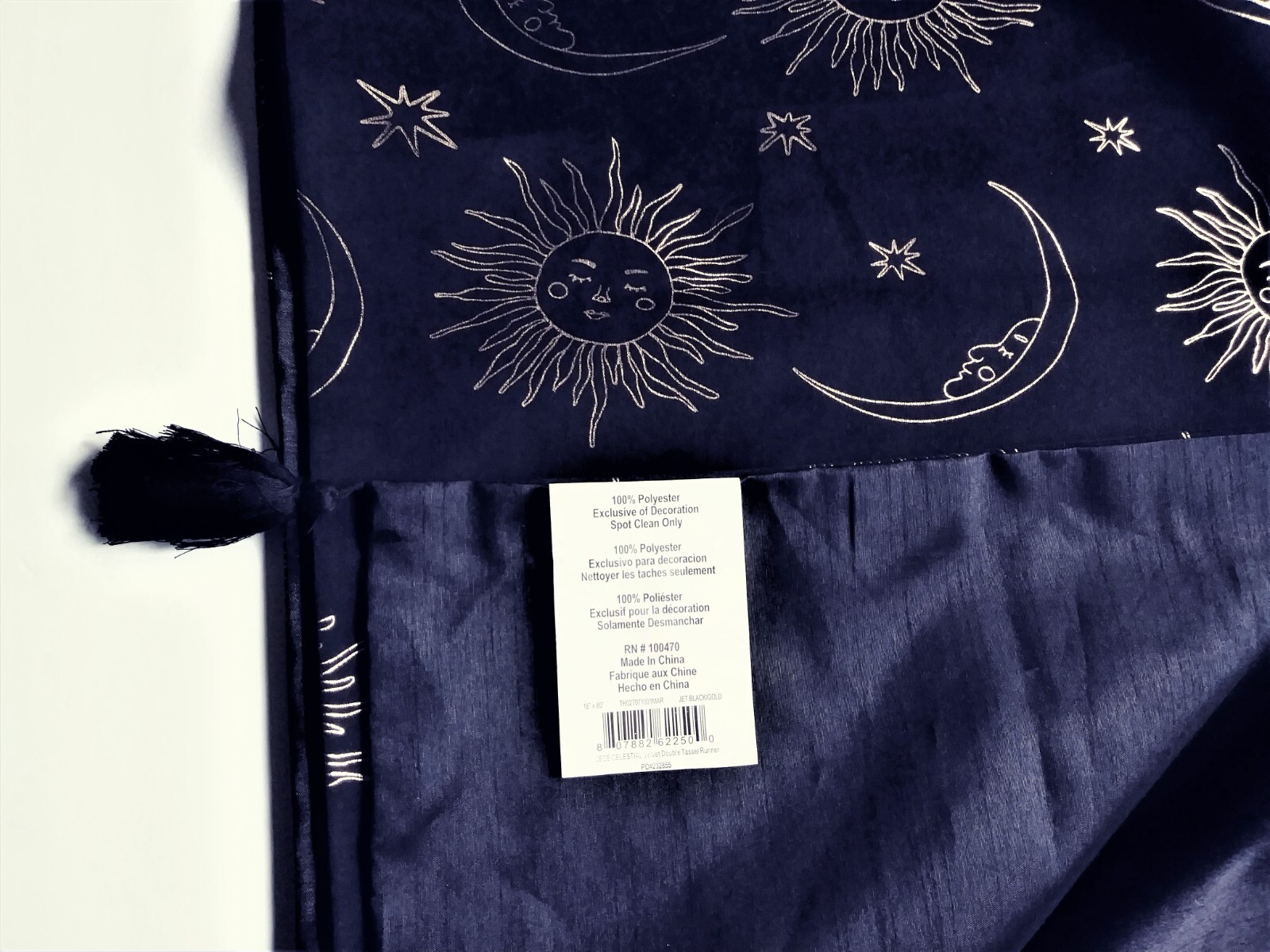 NWT Black/Gold Celestial Sun Moon Star 16x80 Table Runner Halloween ...