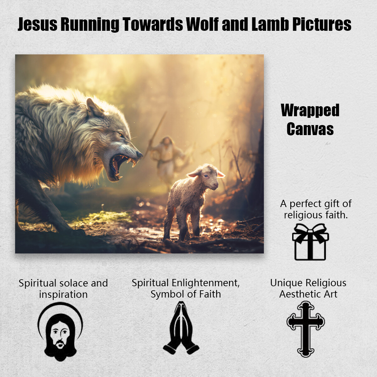 Christian Wall Art Jesus Running Towards Wolf and Lamb Pictures Jesus ...