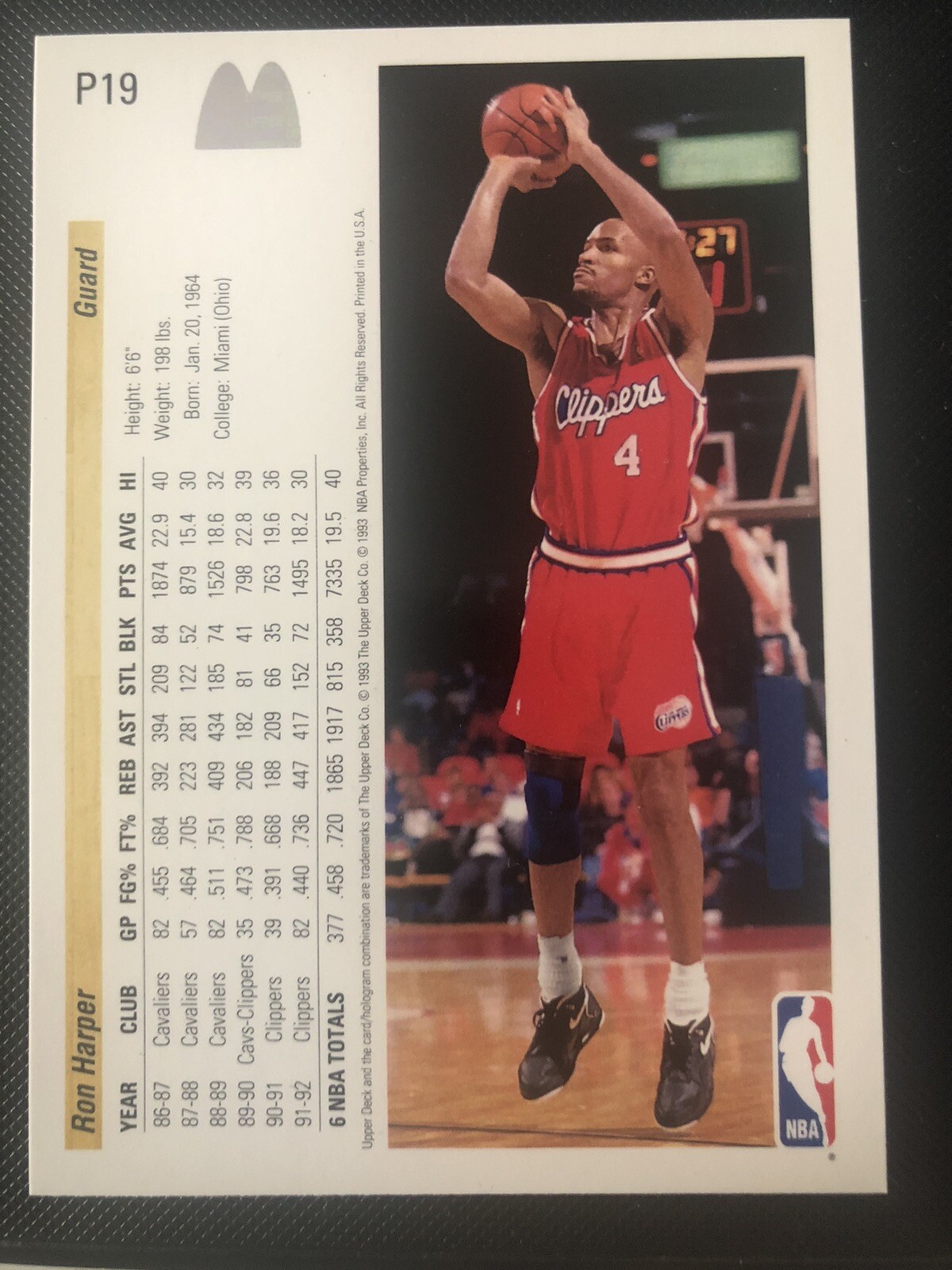 1992-93 Upper Deck Ron Harper McDonalds Card P19 Los Angeles Clippers ...