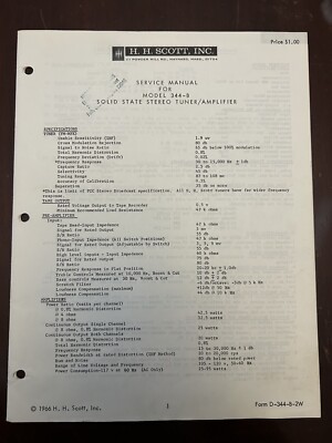 H.H. Scott 344-B Stereo Tuner Amplifier Service Manual Original Genuine ...