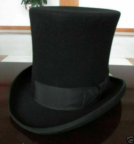 100% Wool Vintage Top Hat Black Crown Hat Victorian Magic Hat 8" Deep ...
