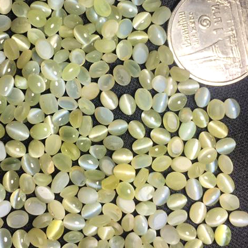 4x3mm 1Piece OVAL CABOCHON RARE NATURAL YELLOW GREEN CHRYSOBERYL CAT'S ...