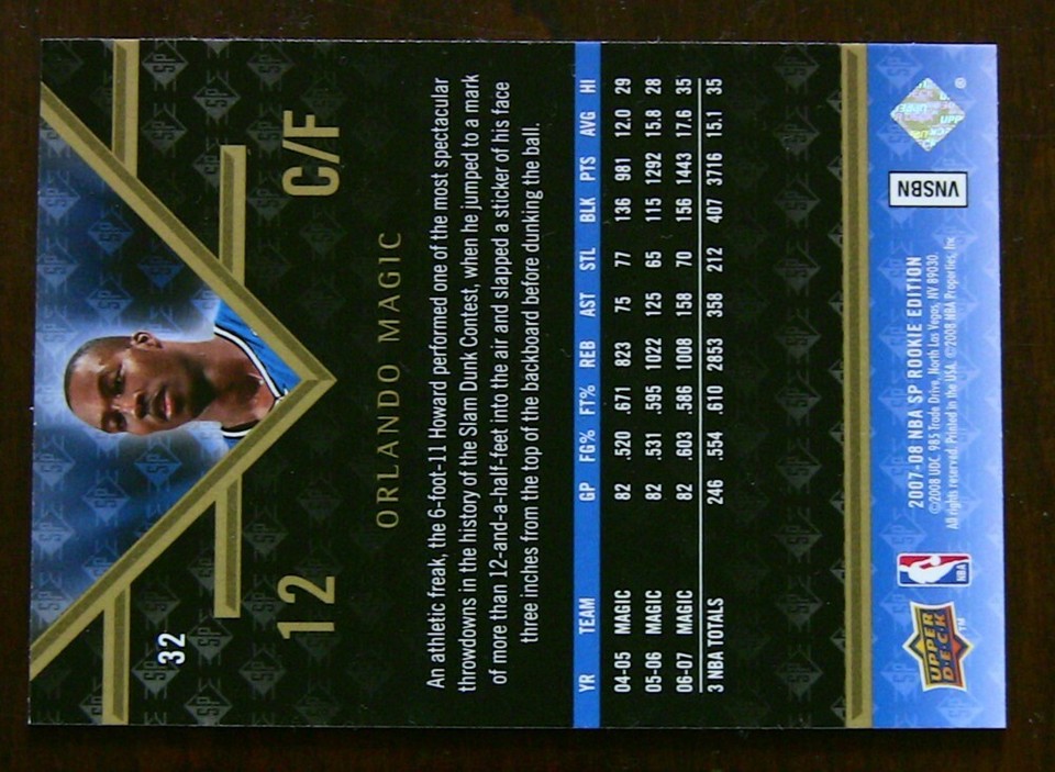 DWIGHT HOWARD, 2007-08 UPPER DECK SP ROOKIE EDITION #32, MAGIC | eBay