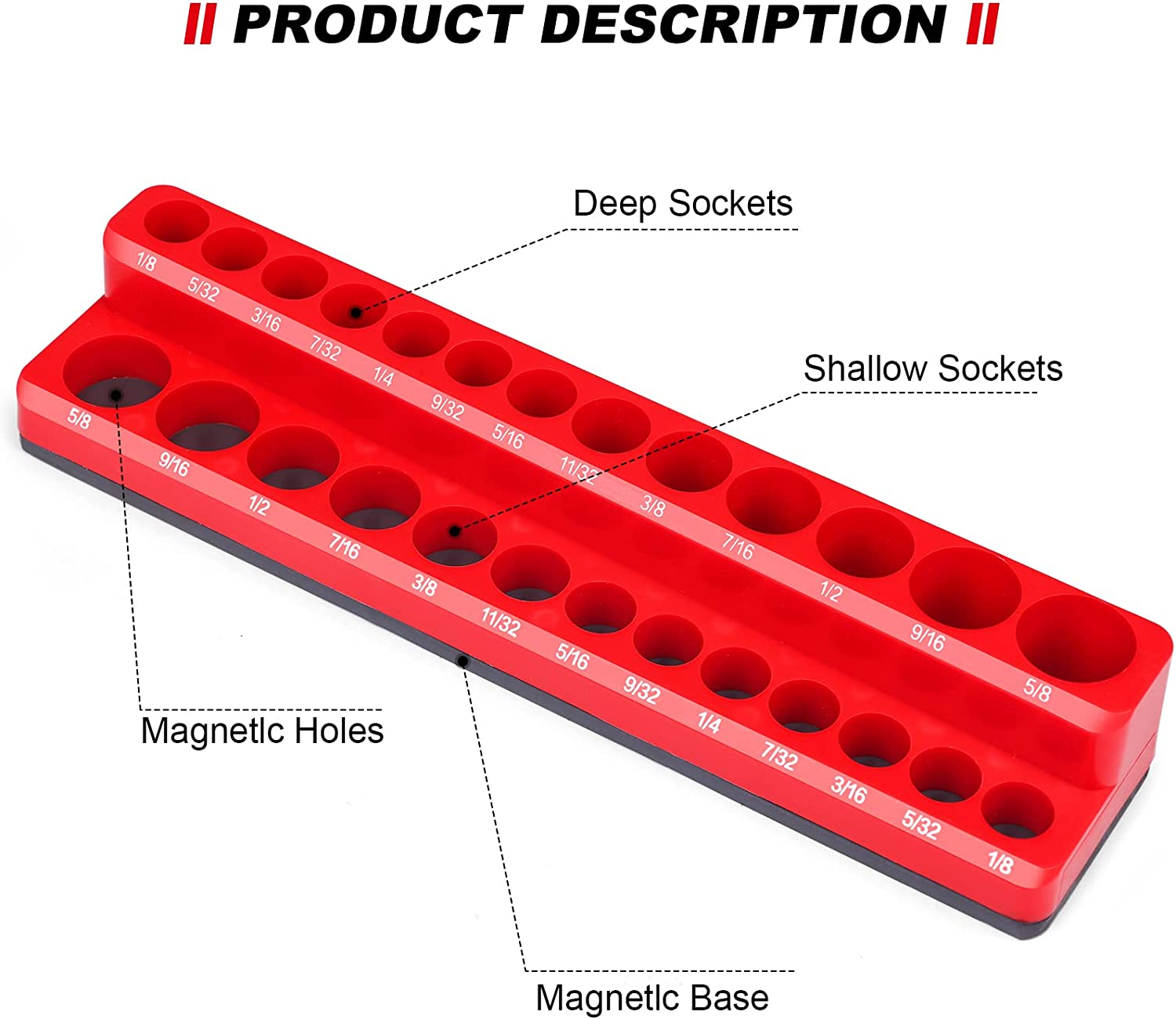 Magnetic Socket Holder, Socket Organizer SAE Red 1/4 Inch Drive, Socket ...
