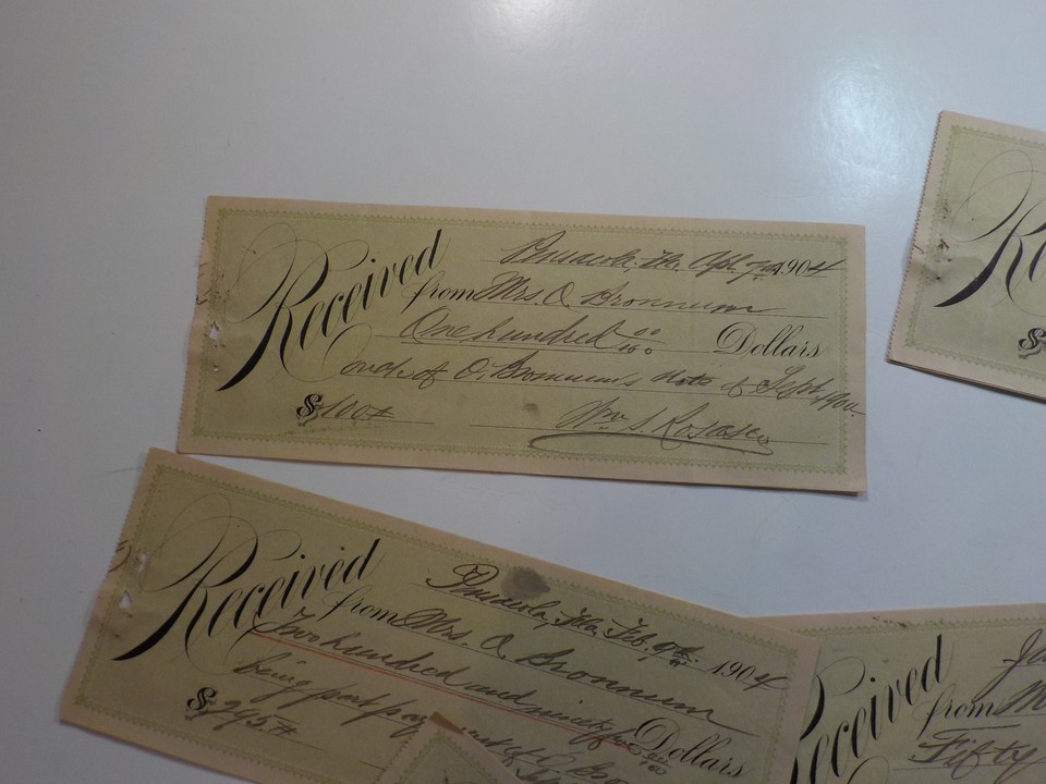 7 Antique Documents 1900s Pensacola Florida Money Received Paper ...
