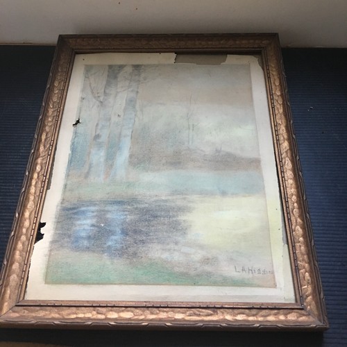 Vintage damaged Landscaping Painting in Ornate Gilded Wood Frame 13"L ...