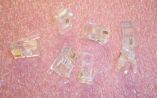 QTY (100) 6P2C RJ-11 CLEAR MODULAR PLUGS MP6P2C 50u" GOLD CONTACTS PLUG ...