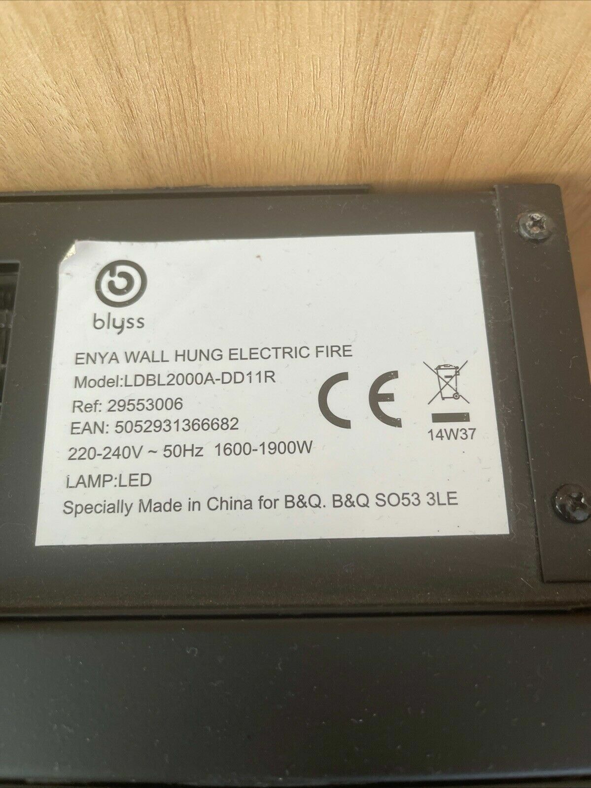 New B&Q Blyss electric fire Universal Remote control Original ...