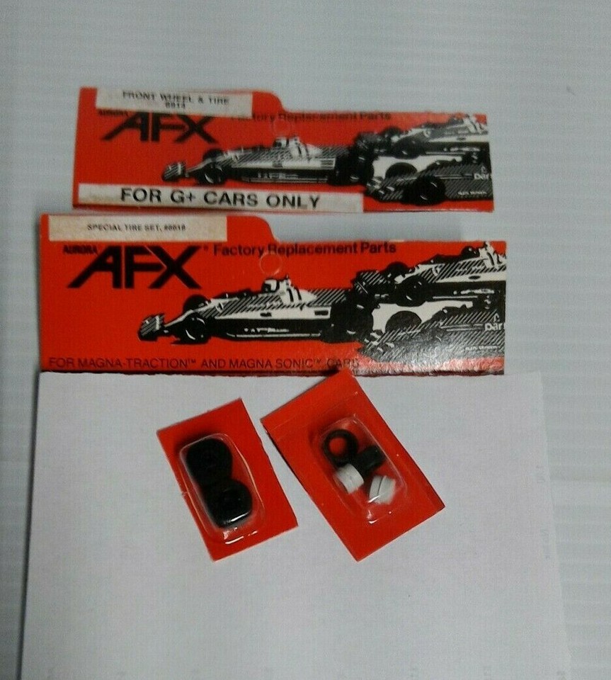 Vintage AFX G-plus rear wheels and tires #8619 & front wheels and tires ...