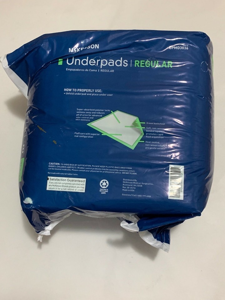 McKesson Underpads Regular 30" x 36" Moderate Absorbency 10 Count ...