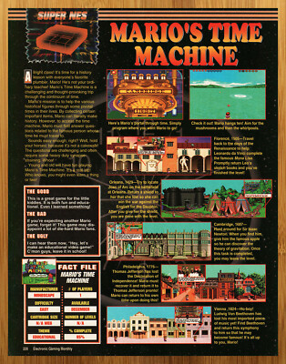 1993 Mario's Time Machine NES SNES Vintage PREVIEW PAGE Print Ad/Poster ...