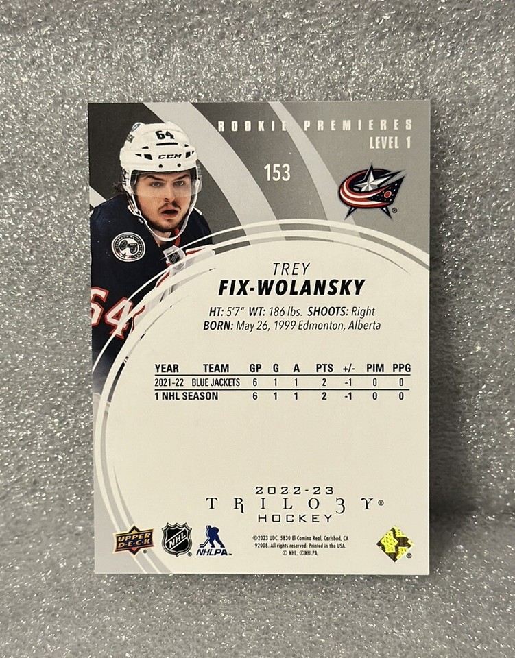 2022-23 Upper Deck Trilogy Trey Fix-Wolansky Rookie Premieres Level 1 ...