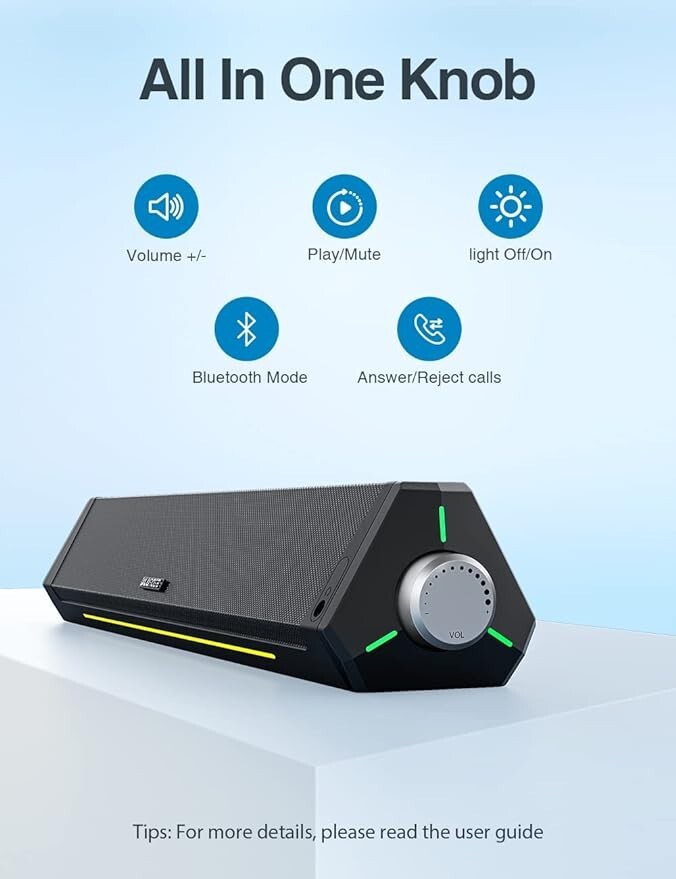 RGB Bluetooth Computer Soundbar 3.5mm Aux-in USB Powered 6 Watts ...