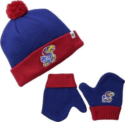 Kansas Jayhawks Basketball Football Infant Knit Hat, Mittens Set NEW ...