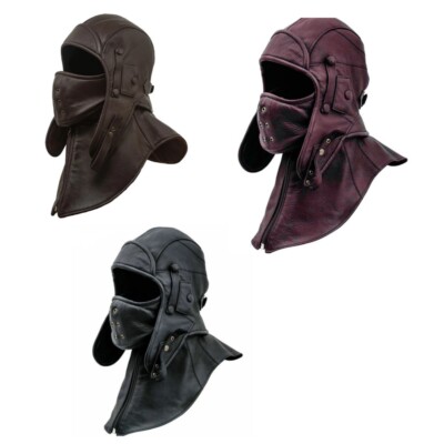Genuine CALF Leather Pilot Aviator Cap - Collar And Face Convertible ...