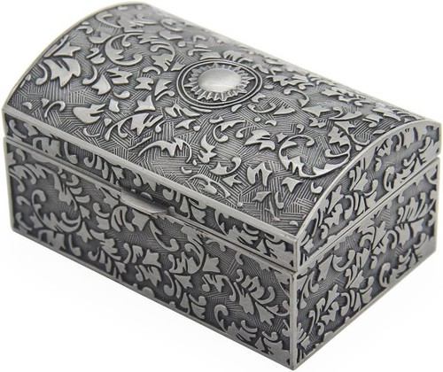 Vintage Metal Jewelry Box Small Trinket Storage Organizer Ring Case for ...