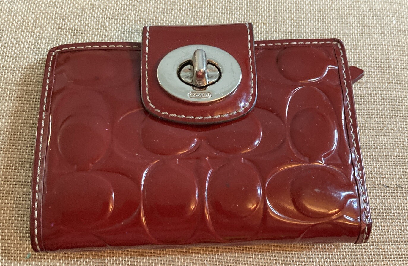 Coach Brick Red Patent Leather Logo Wallet Turn Closu… - Gem