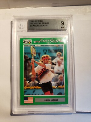 RARE 1991 Netpro ANDRE AGASSI Rookie Tennis Card BVG 9 Mint RC$ #3 ...
