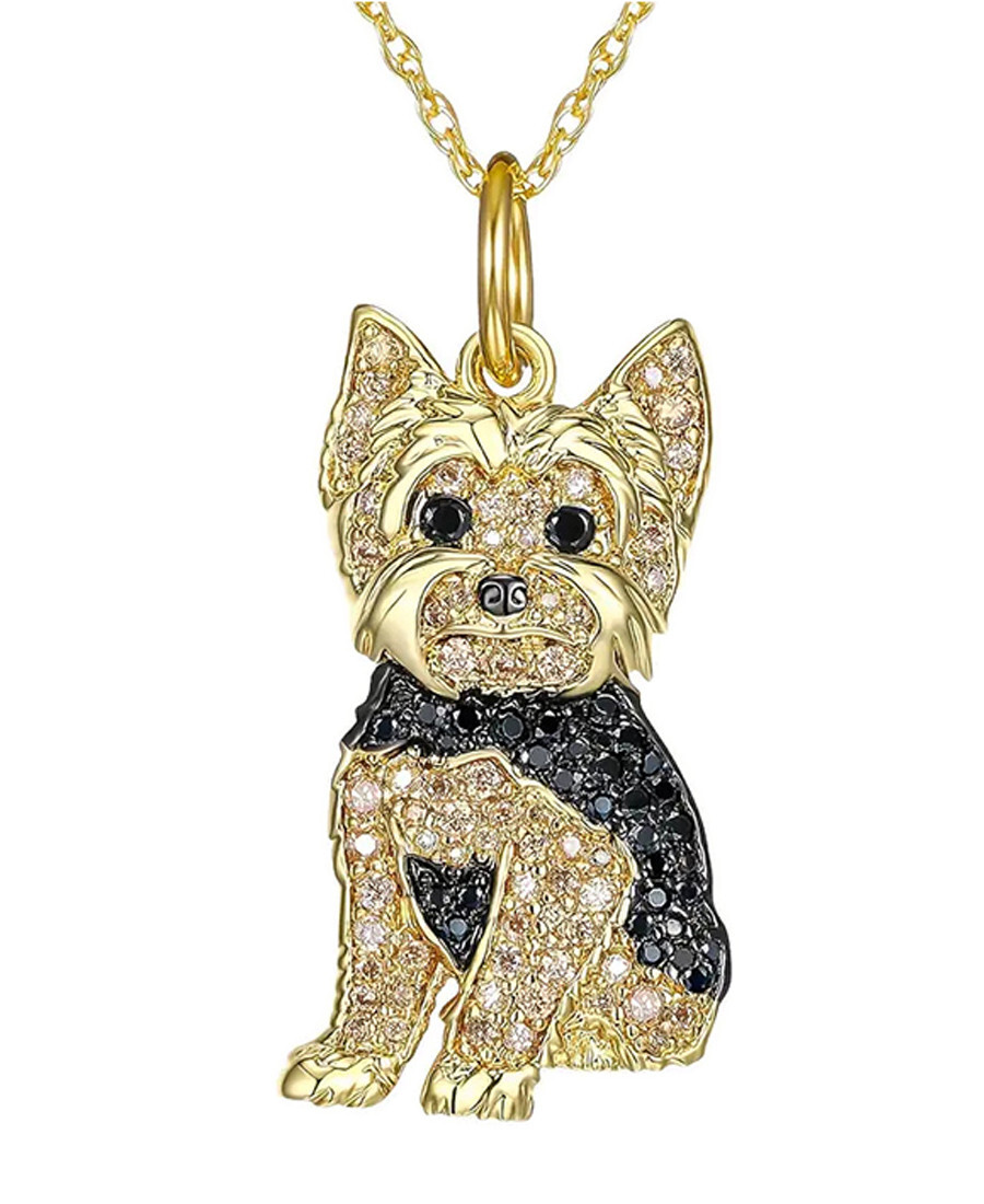Pet Lovers Theme Crystal Royal Yorkie Dog Pendant Necklace for Women ...