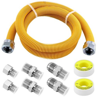 48" Flexible Gas Line Kit Yellow Coated, Gas Hose Connector Kit for ...
