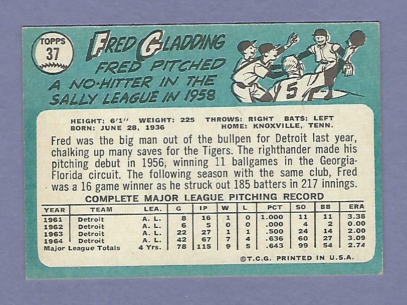 1965 Topps - #37 Fred Gladding - Detroit Tigers - ExMt | eBay