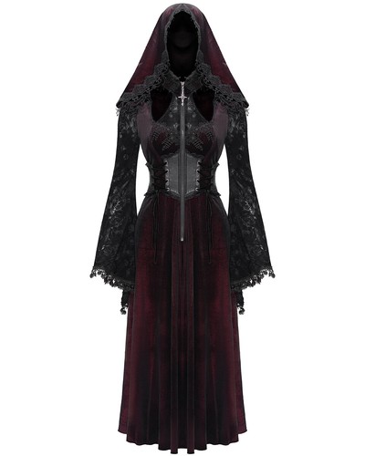 Devil Fashion Womens Dark Gothic Velvet Hooded Cloak Coat - Red & Black ...