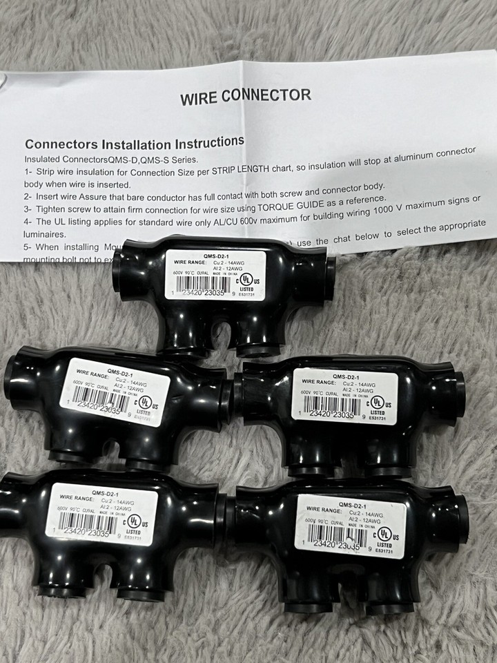 5 X Insulated Inline Splice Connector 2-14 AWG Aluminum to Copper Wire ...