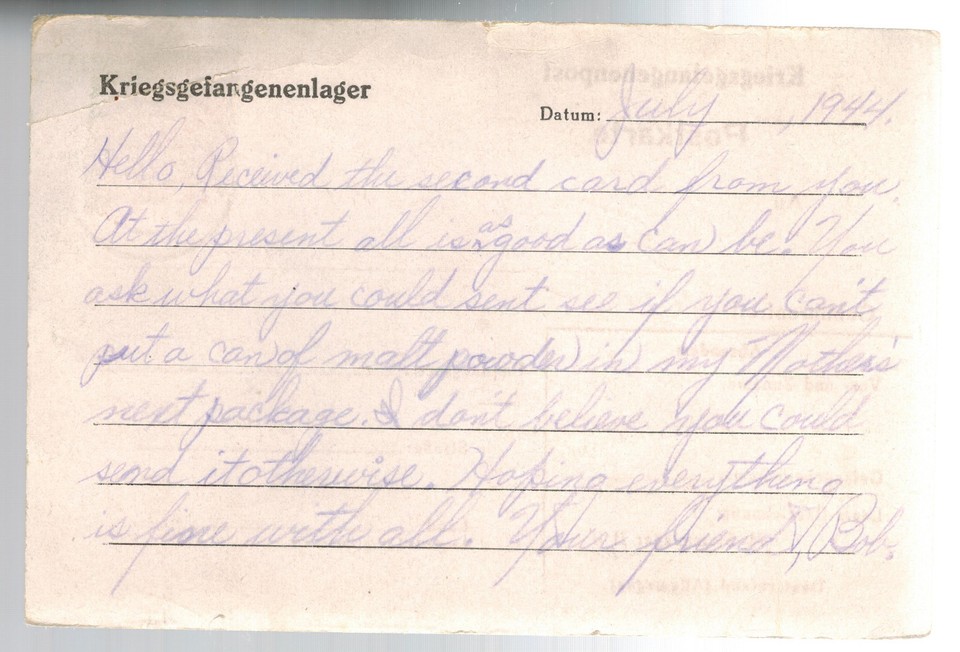 1944 Germany POW Camp Airmail Cover Stalag 2B Prisoner of War Lafayette ...