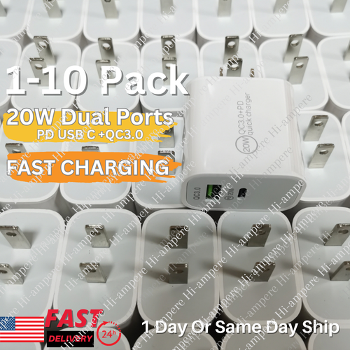 2-Port Fast Charger PD 20W USB C QC Power Adapter For iPhone 14/13/12 ...