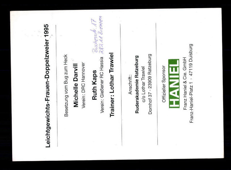 Ruth Kaps und Michelle Darvill Autogrammkarte Original Signiert Rudern+ ...