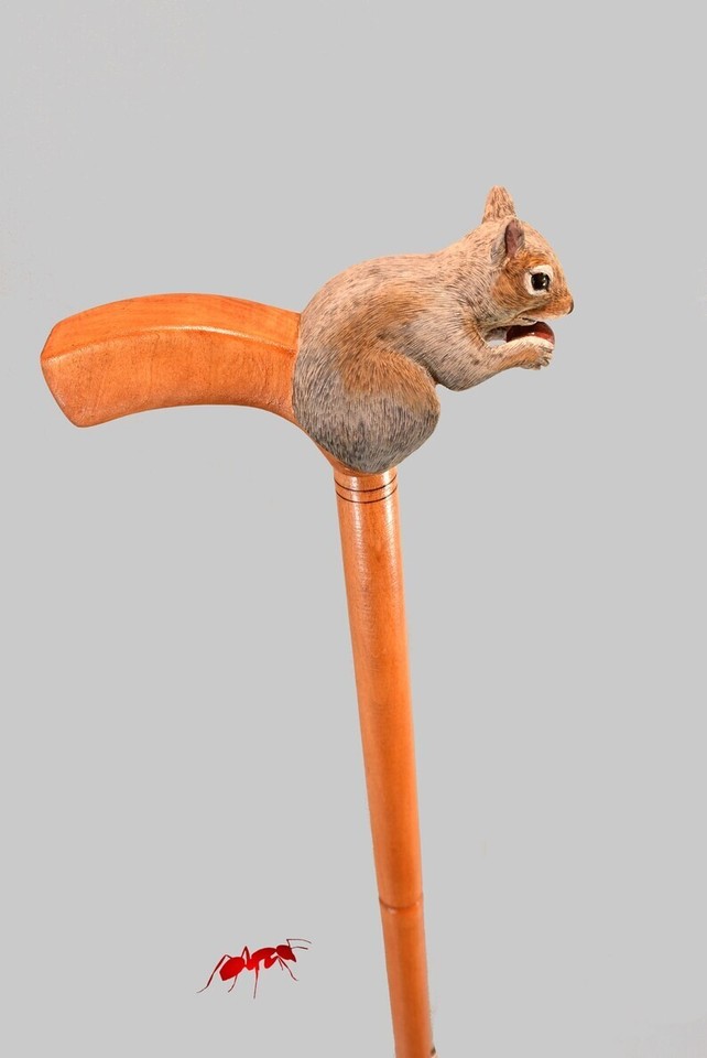 wooden walking stick wood chipmunk squirrel realistic carving walking ...
