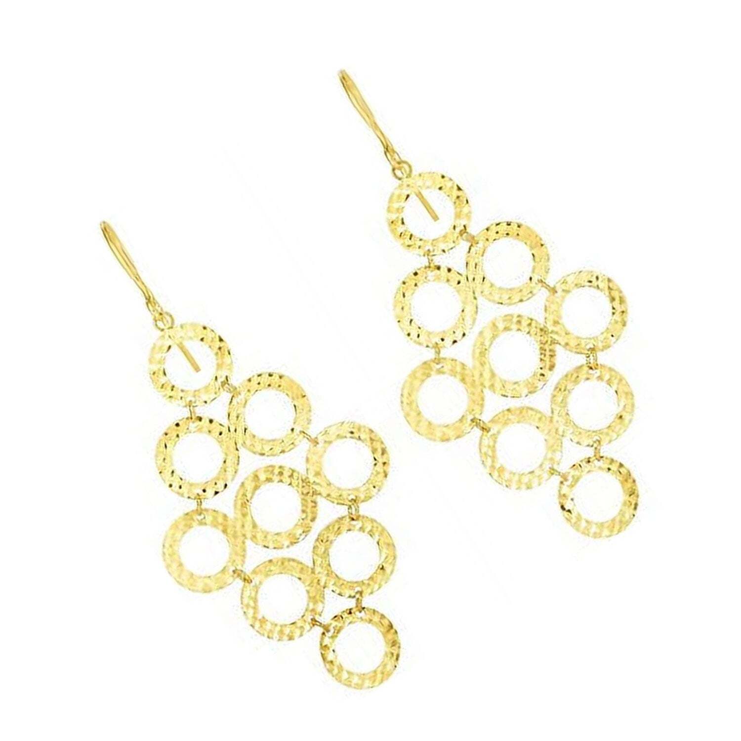 14K Yellow Gold Diamond-Cut Graduated Drop Grape Cluster Earrings, Euro ...