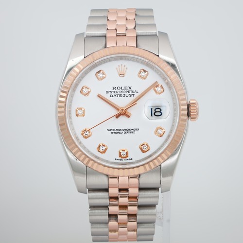 Rolex Datejust 36mm 18K Rose Gold Steel Diamond White Dial Unisex Watch ...