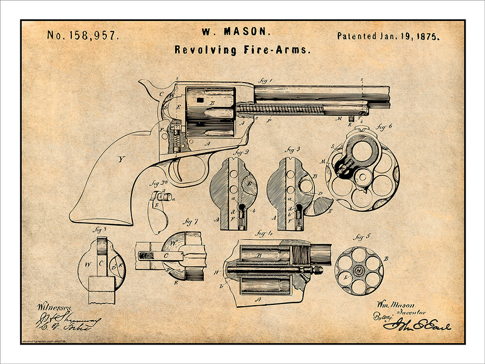 1875 Colt Peacemaker Gun Patent Print Art Drawing Poster | eBay