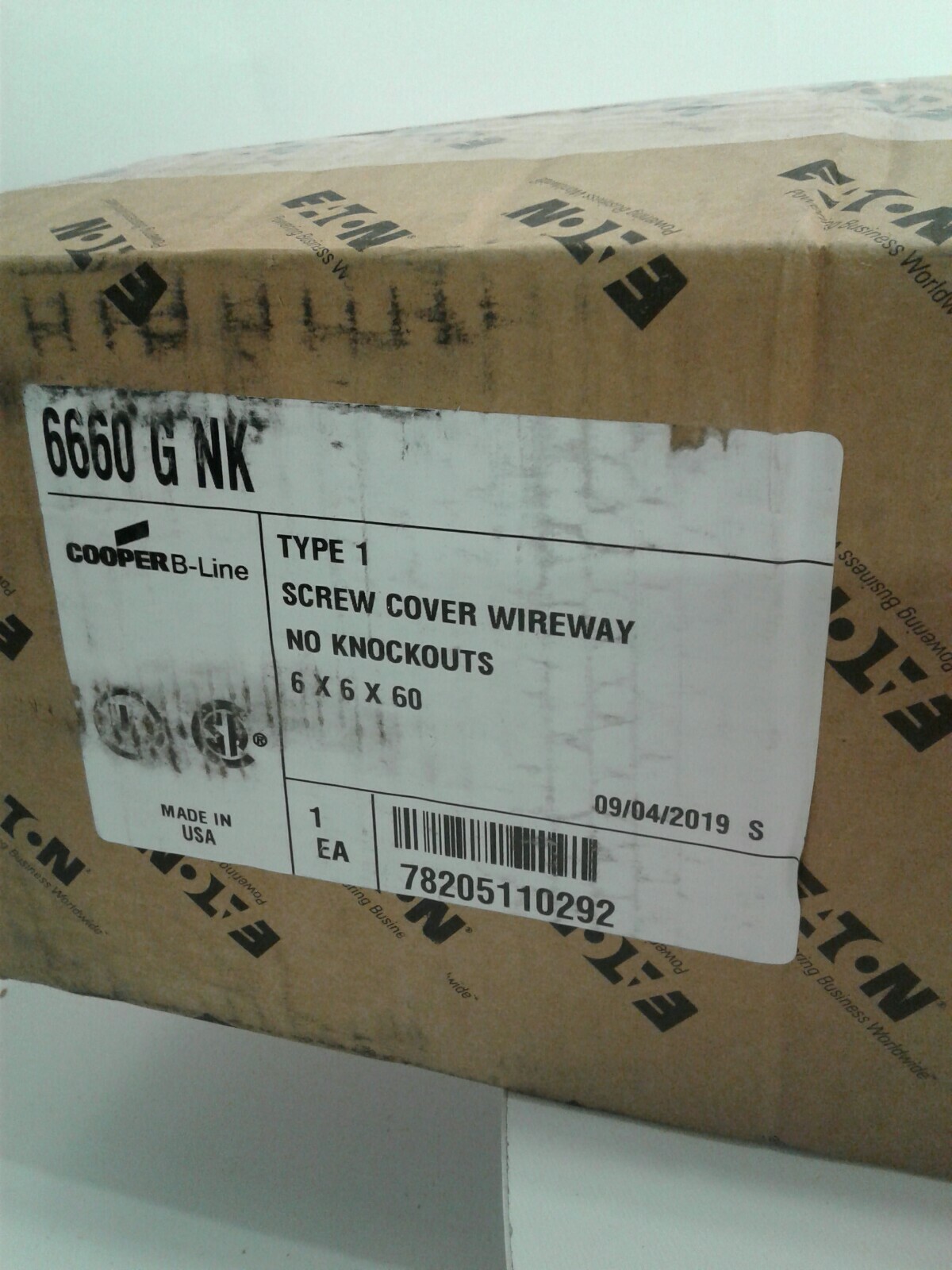 Eaton B-Line 6660 G NK Wireway, Type 1, Screw Cover, 6" x 6" x 60 ...