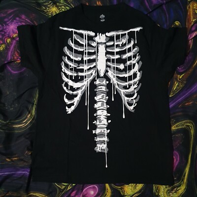 L - Black Skeleton Melting X-Ray Bones Ribcage Skeletal Anatomy Shirt ...