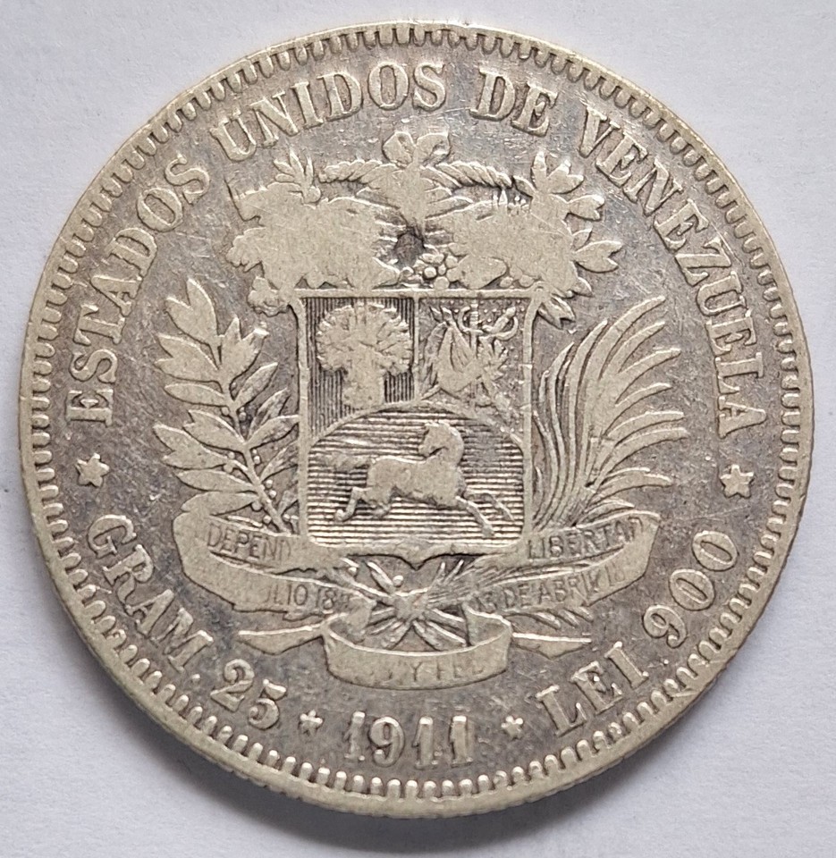 Venezuela Silver Coin 5 Bolívares 1911 | eBay